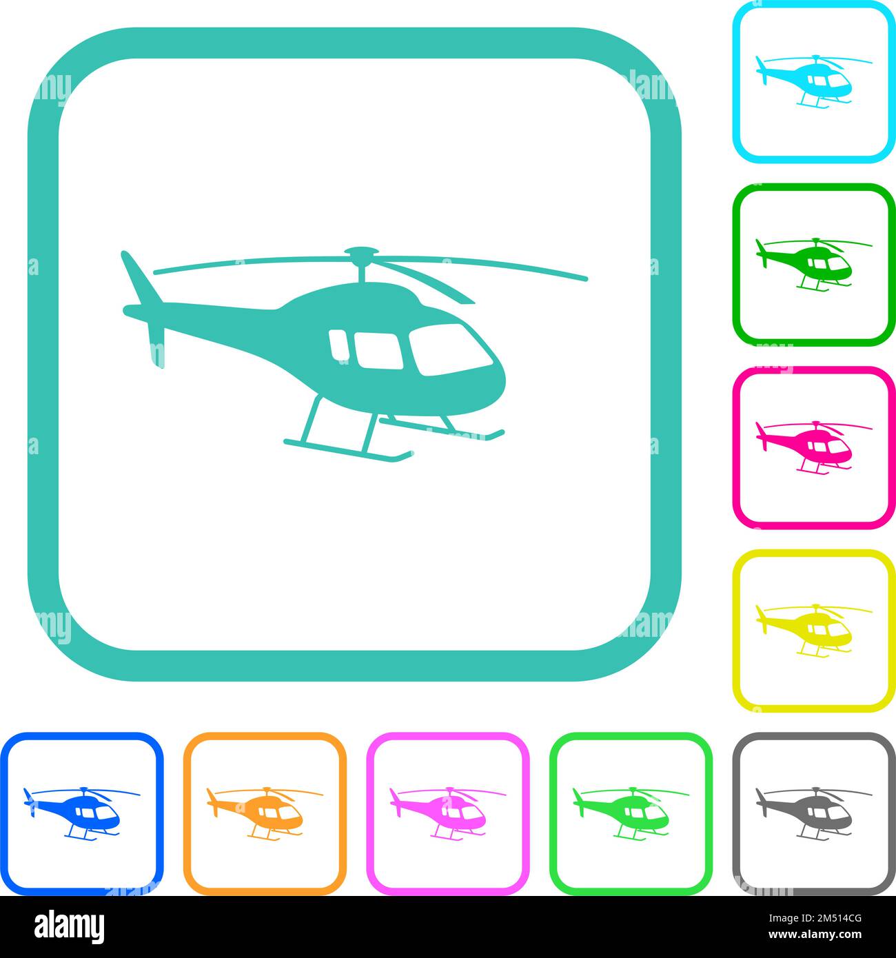 Helicopter silhouette vivid colored flat icons in curved borders on ...