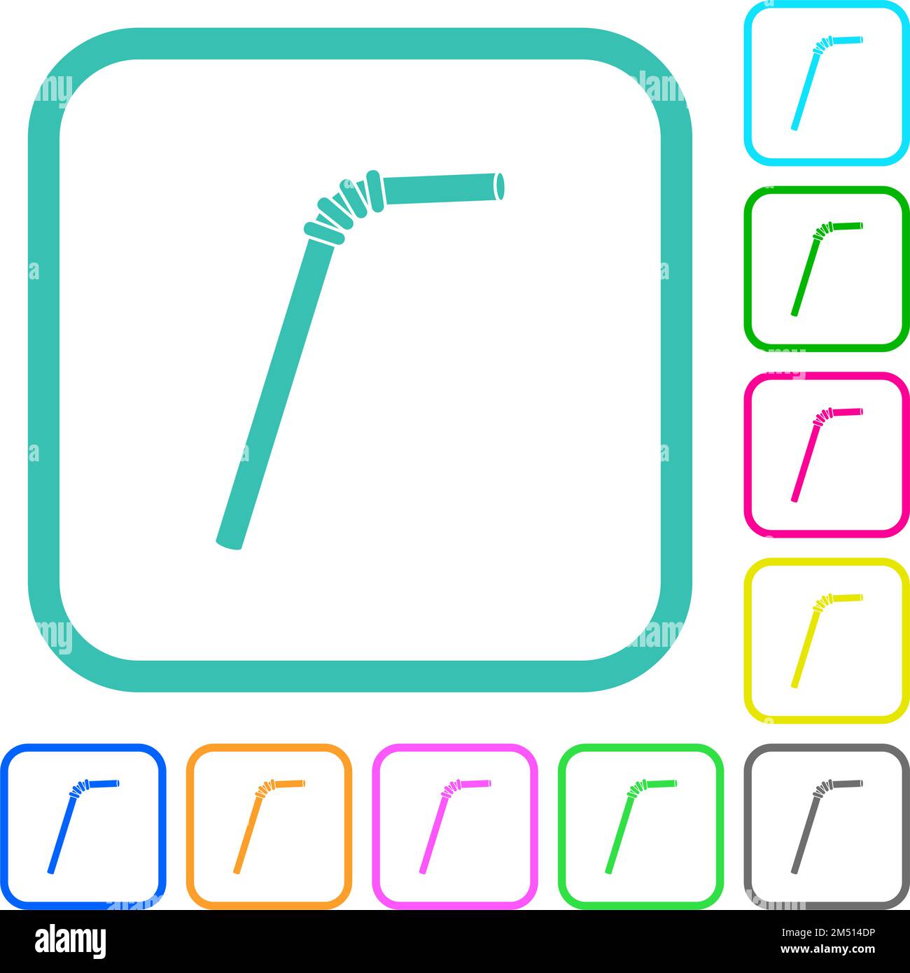 Single drinking straw solid vivid colored flat icons in curved borders ...