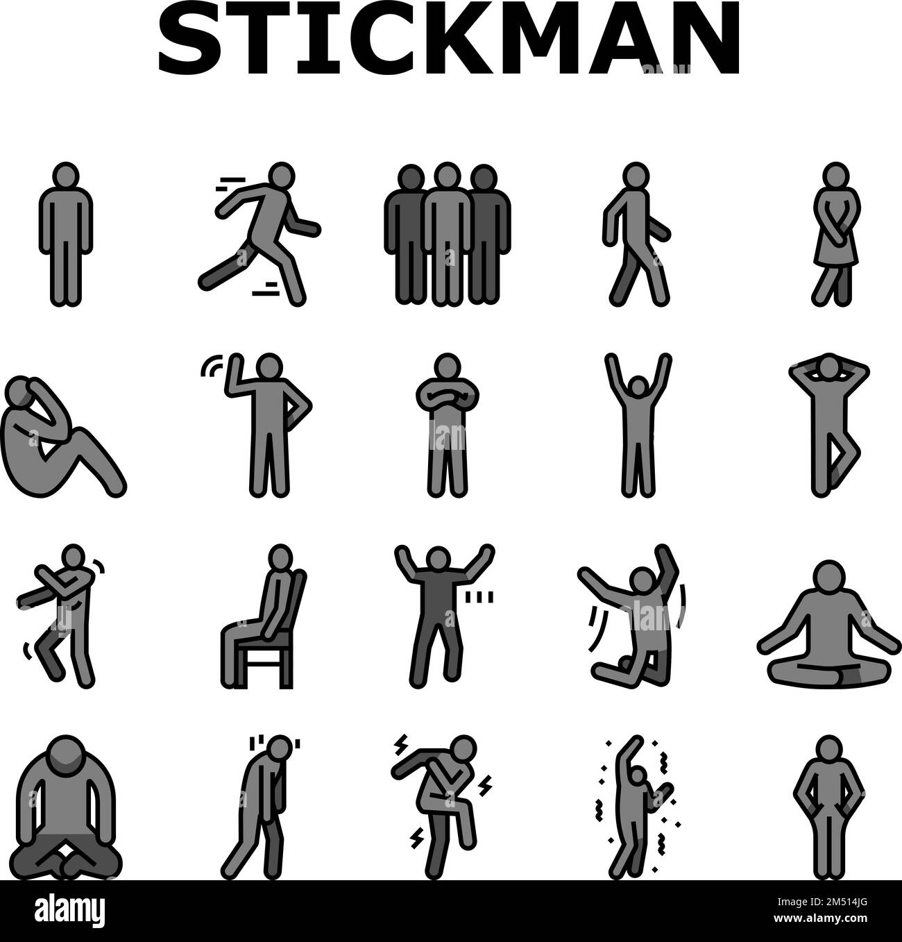 stickman man people silhouette icons set vector Stock Vector Image ...