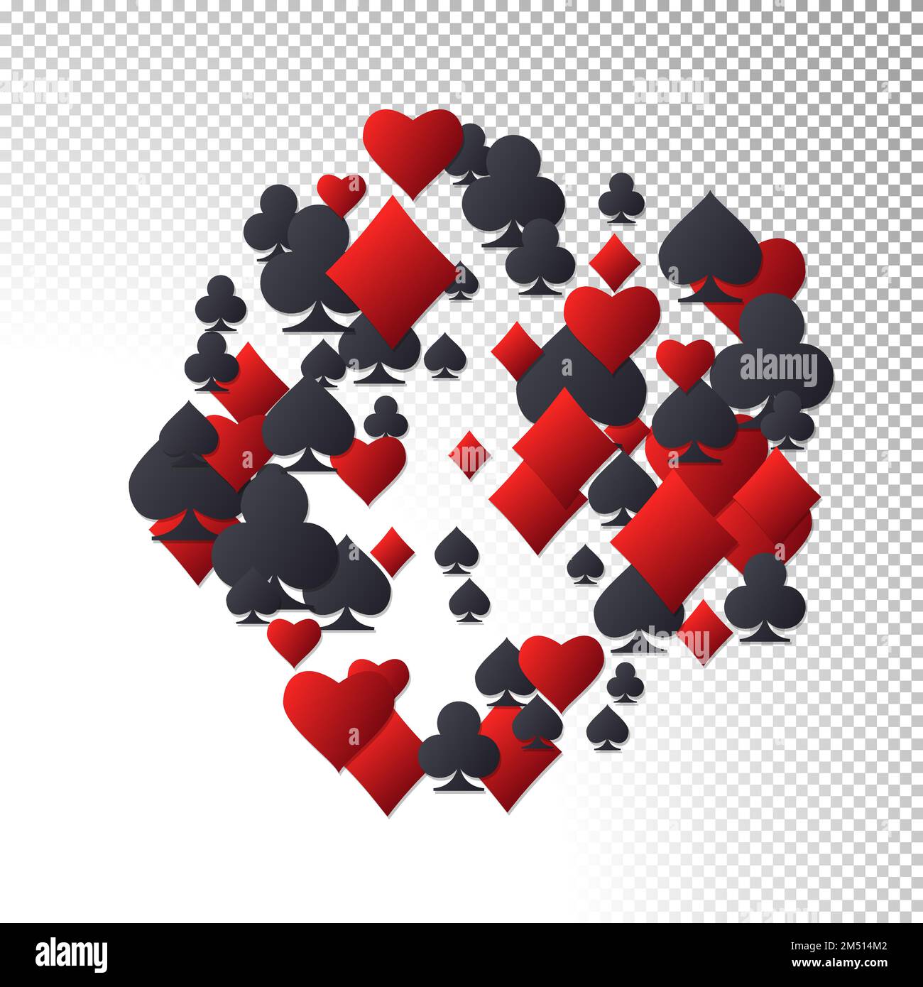 Playing card suit symbols icons. Round pattern with falling red, black ...