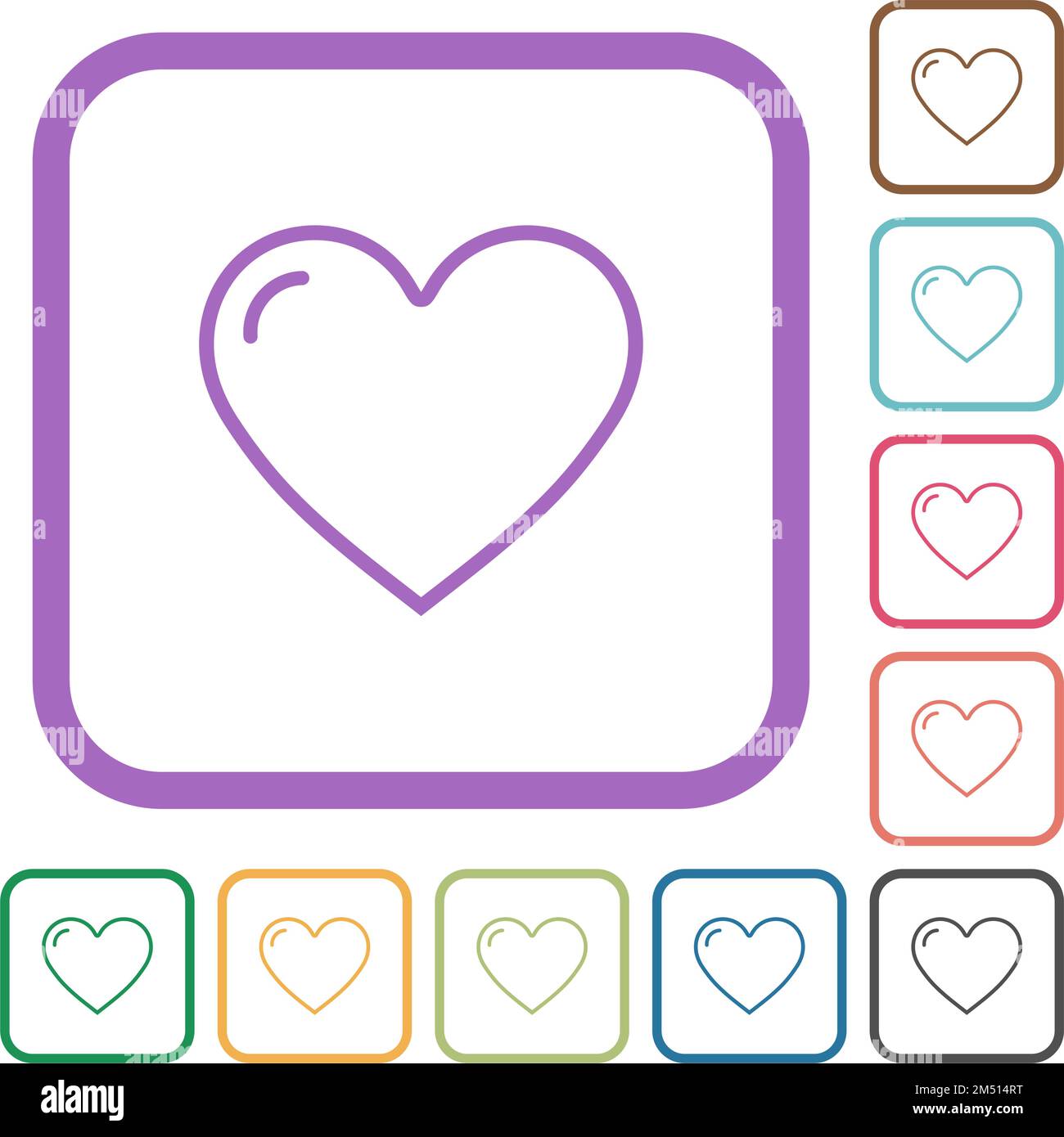 Heart shape outline simple icons in color rounded square frames on ...
