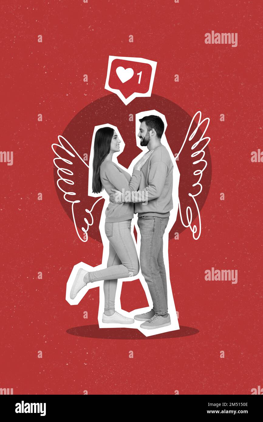 Photo collage cartoon comics sketch picture of pretty cute guy lady ...