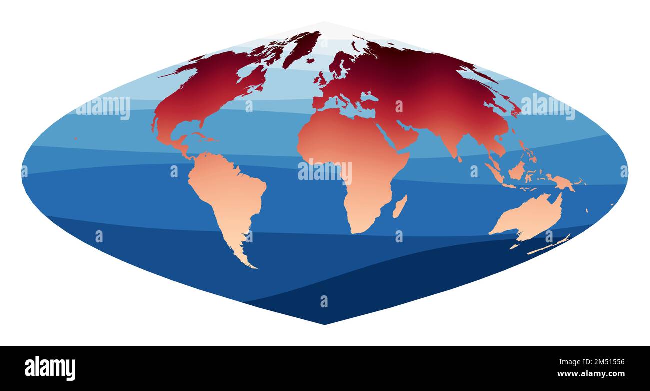 World Map Vector Craster Parabolic Projection World In Red Orange Gradient On Deep Blue Ocean