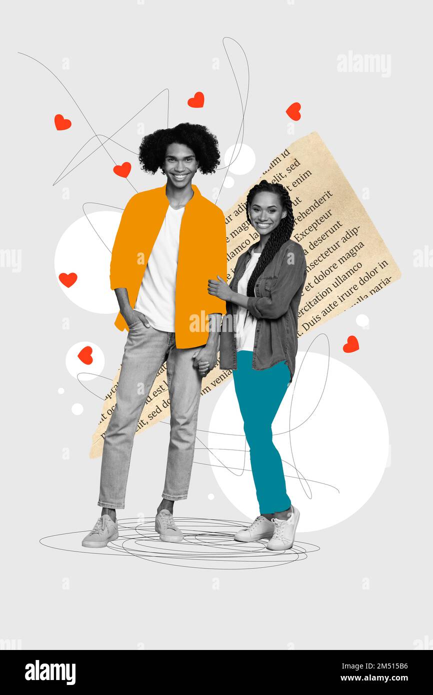 Creative photo 3d collage artwork poster postcard of cute couple enjoy ...