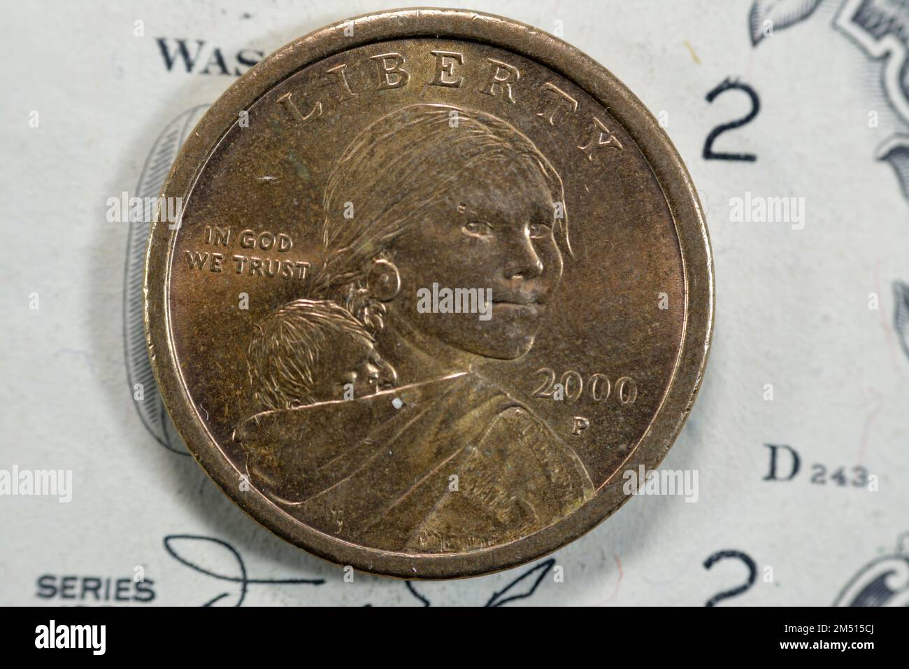 The golden Sacagawea dollar series 2000, American 1 $ one dollar coin ...