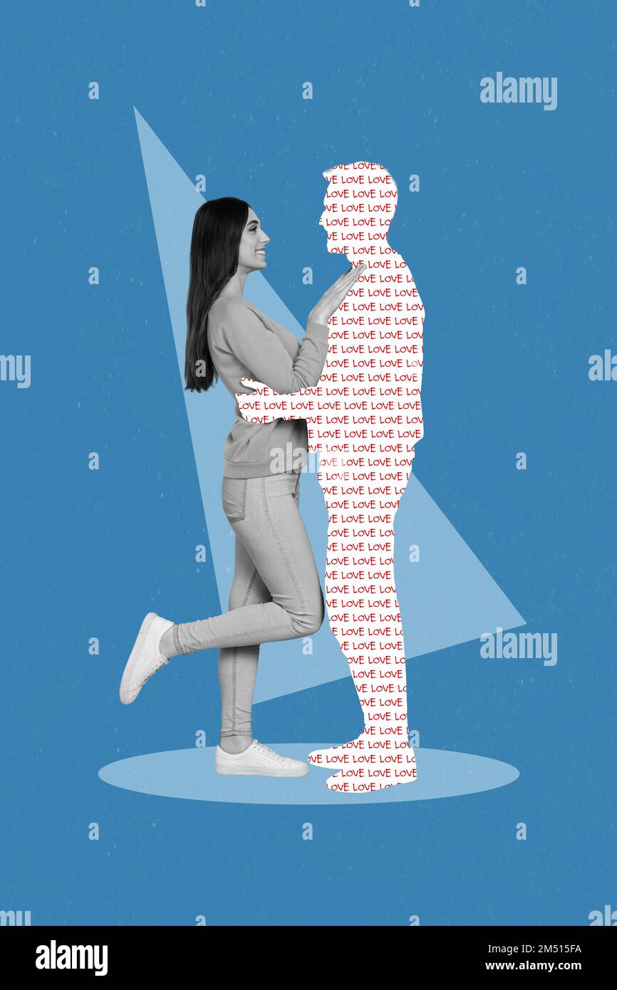 Creative Photo 3d Collage Artwork Poster Postcard Of Beautiful Girl Hug