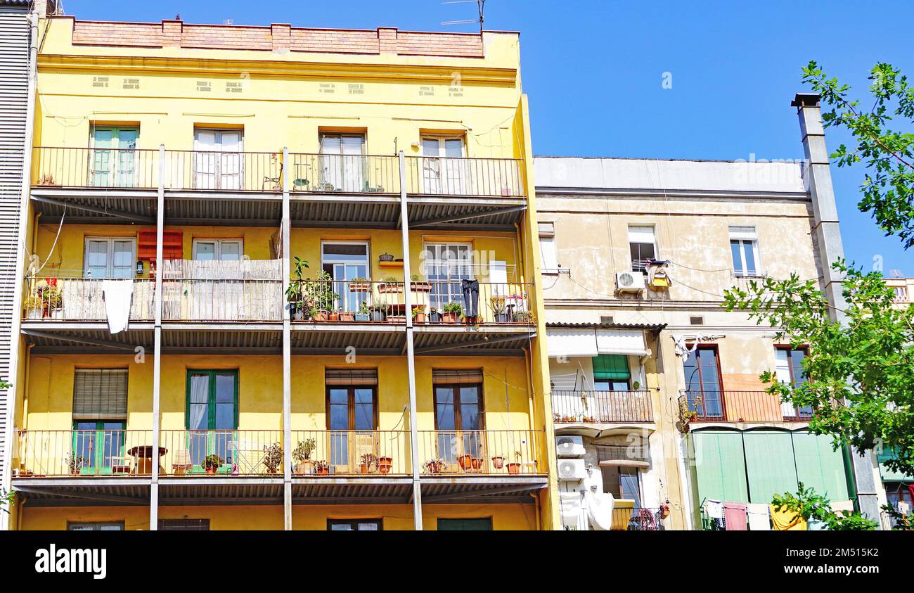 Facades of classic buildings in Barcelona, Catalunya, Spain, Europe ...