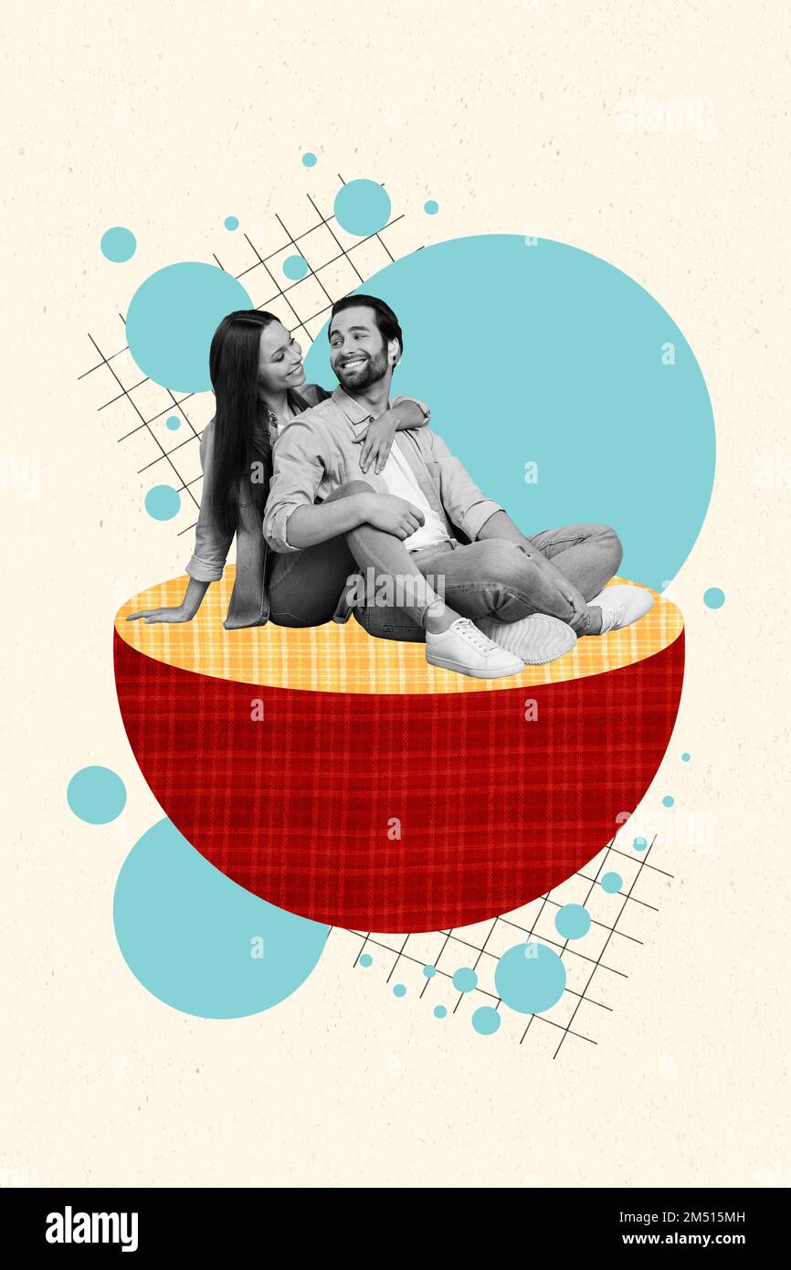 Creative photo 3d collage artwork poster postcard of two people sitting ...
