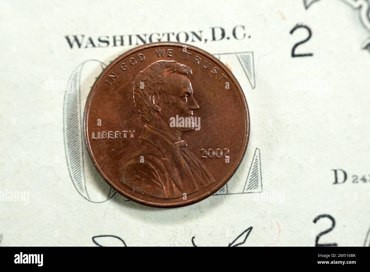 1 One American cent coin series 2002, Obverse side features Abraham ...