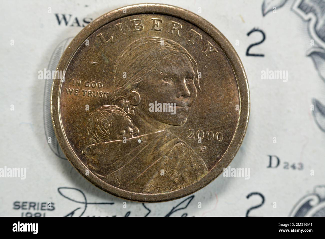 The golden Sacagawea dollar series 2000, American 1 $ one dollar coin ...