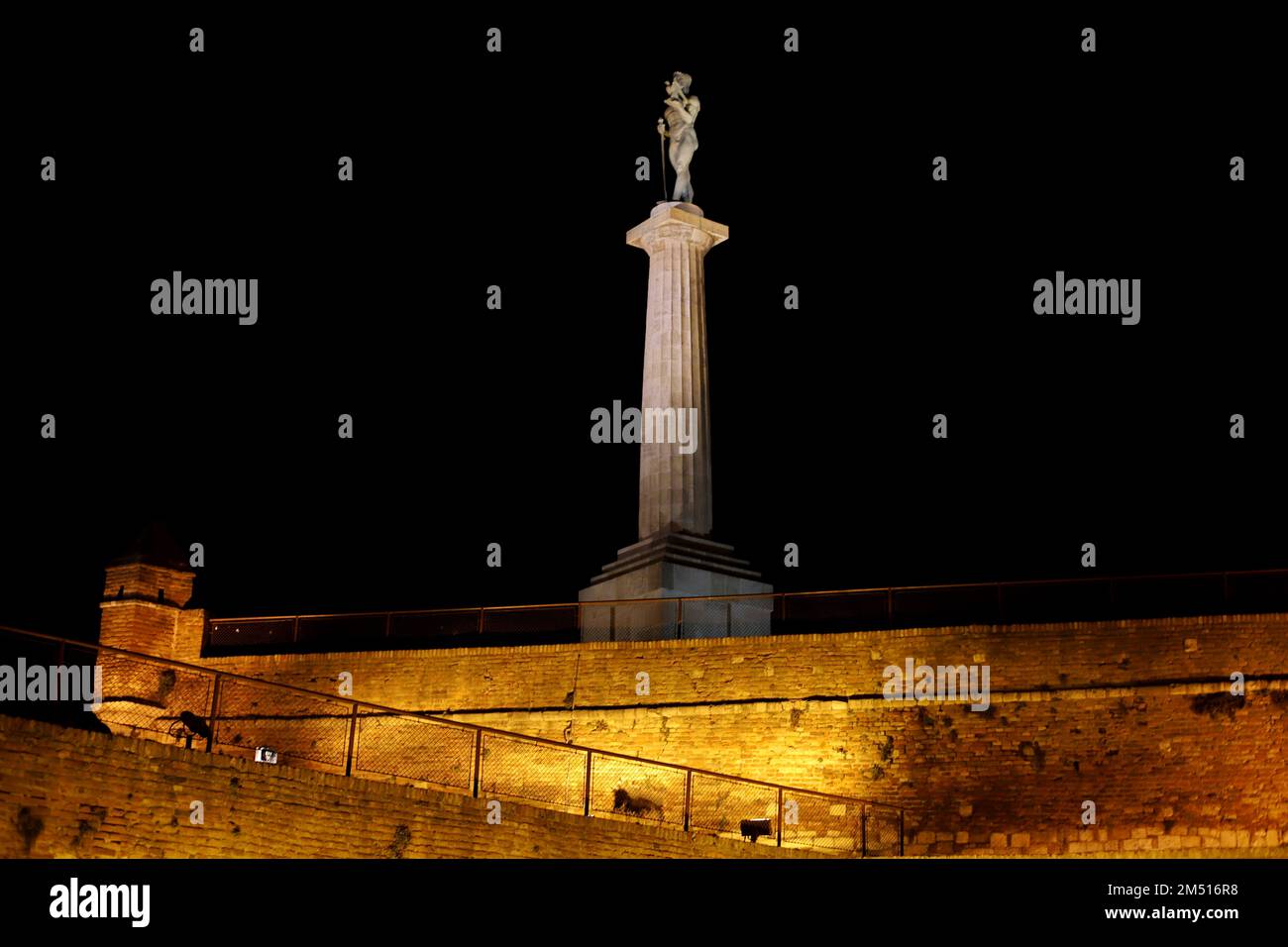 Pobednik (The Victor Monument) in Belgrade Fortress at Night in Serbia ...