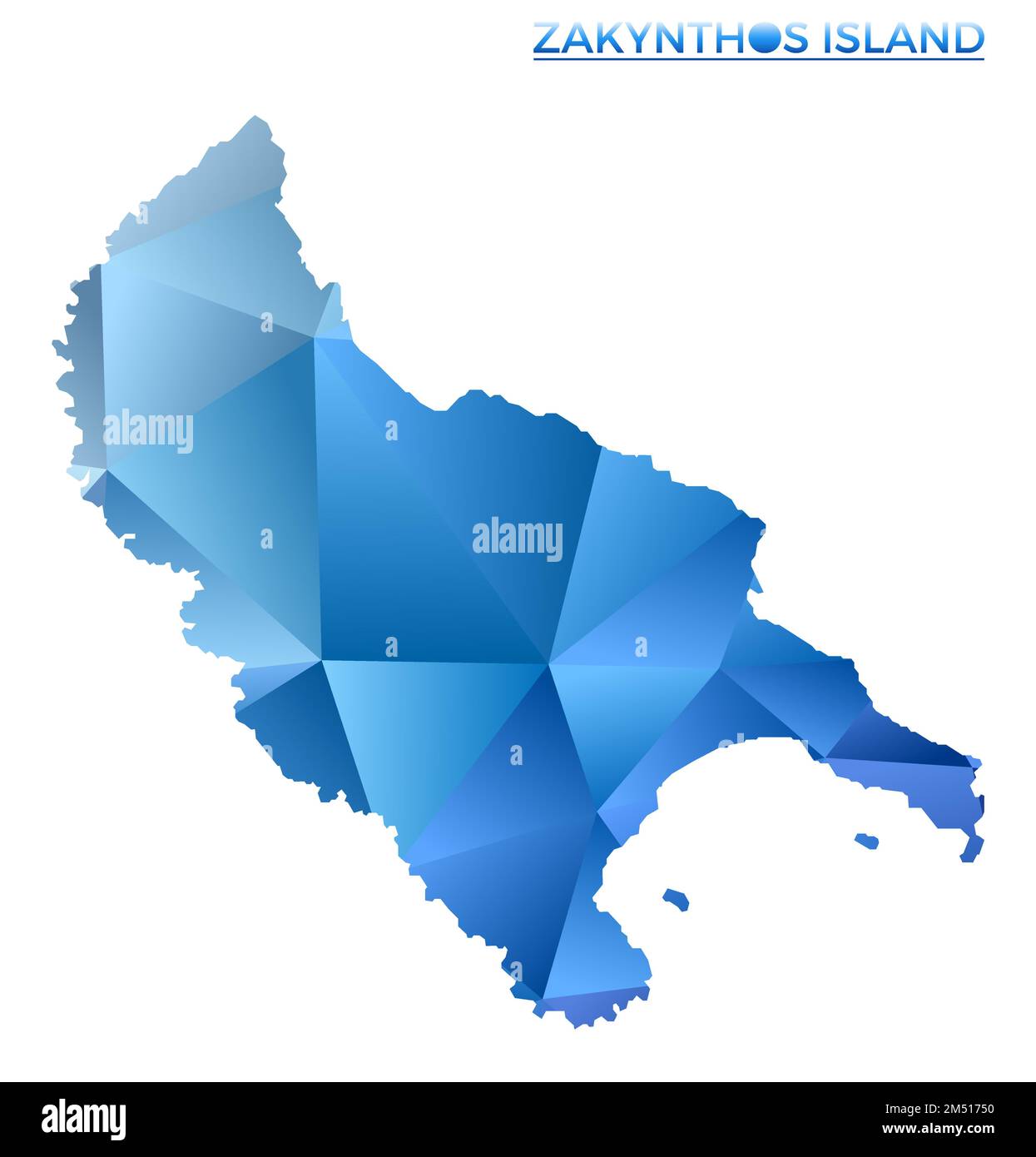 Vector polygonal Zakynthos Island map. Vibrant geometric island in low poly style. Appealing ...