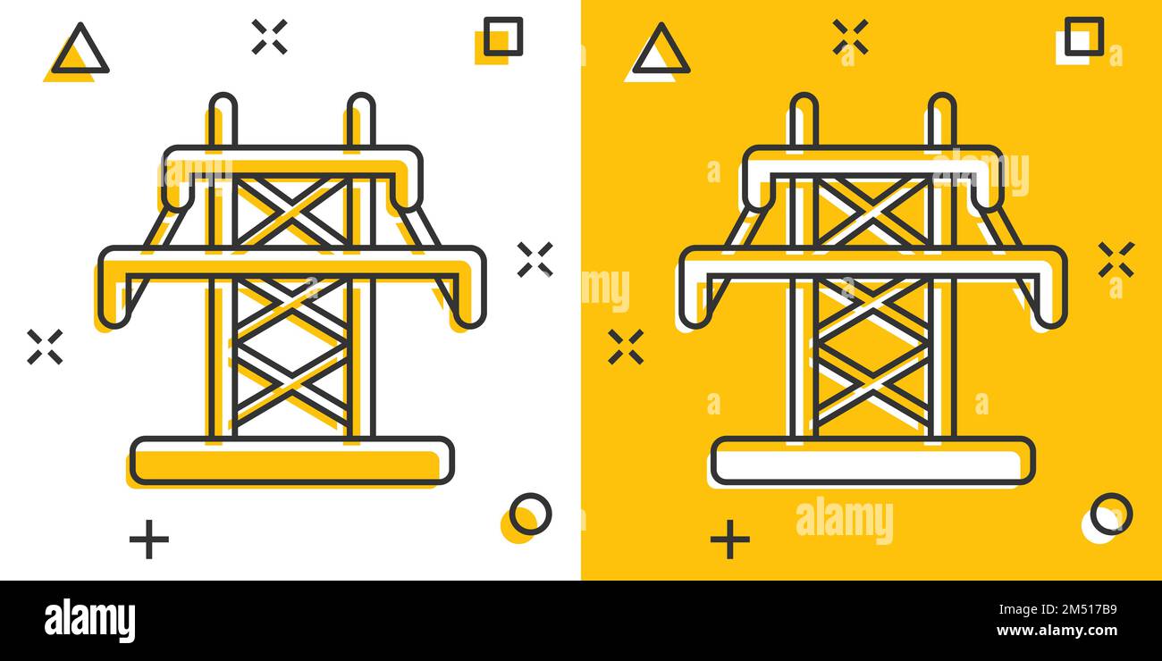 Electric tower icon in comic style. Power station cartoon vector ...