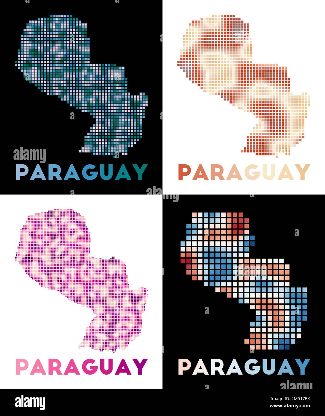 Paraguay map. Collection of maps of Paraguay in dotted style. Borders ...