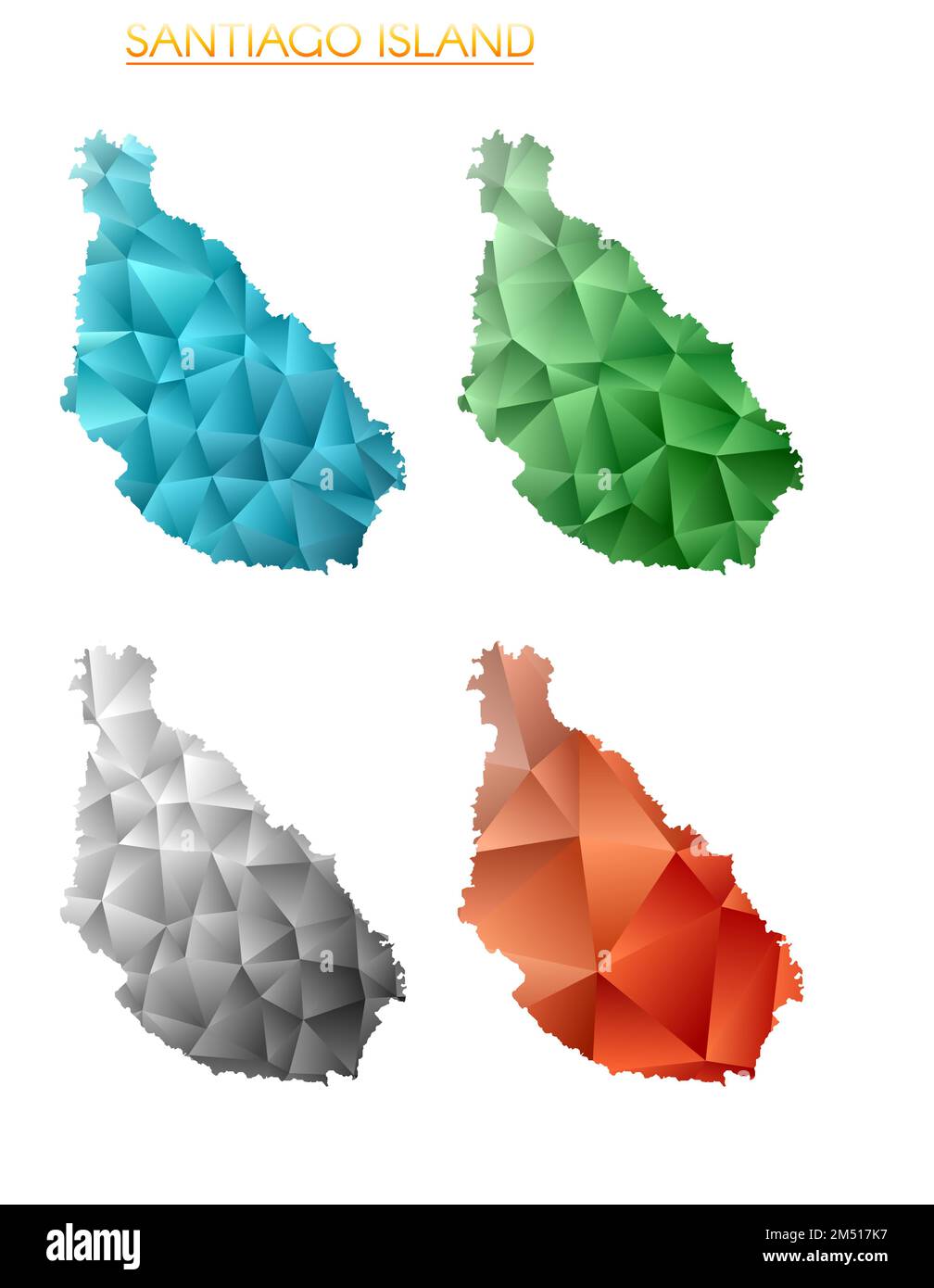 Set of vector polygonal maps of Santiago Island. Bright gradient map of ...