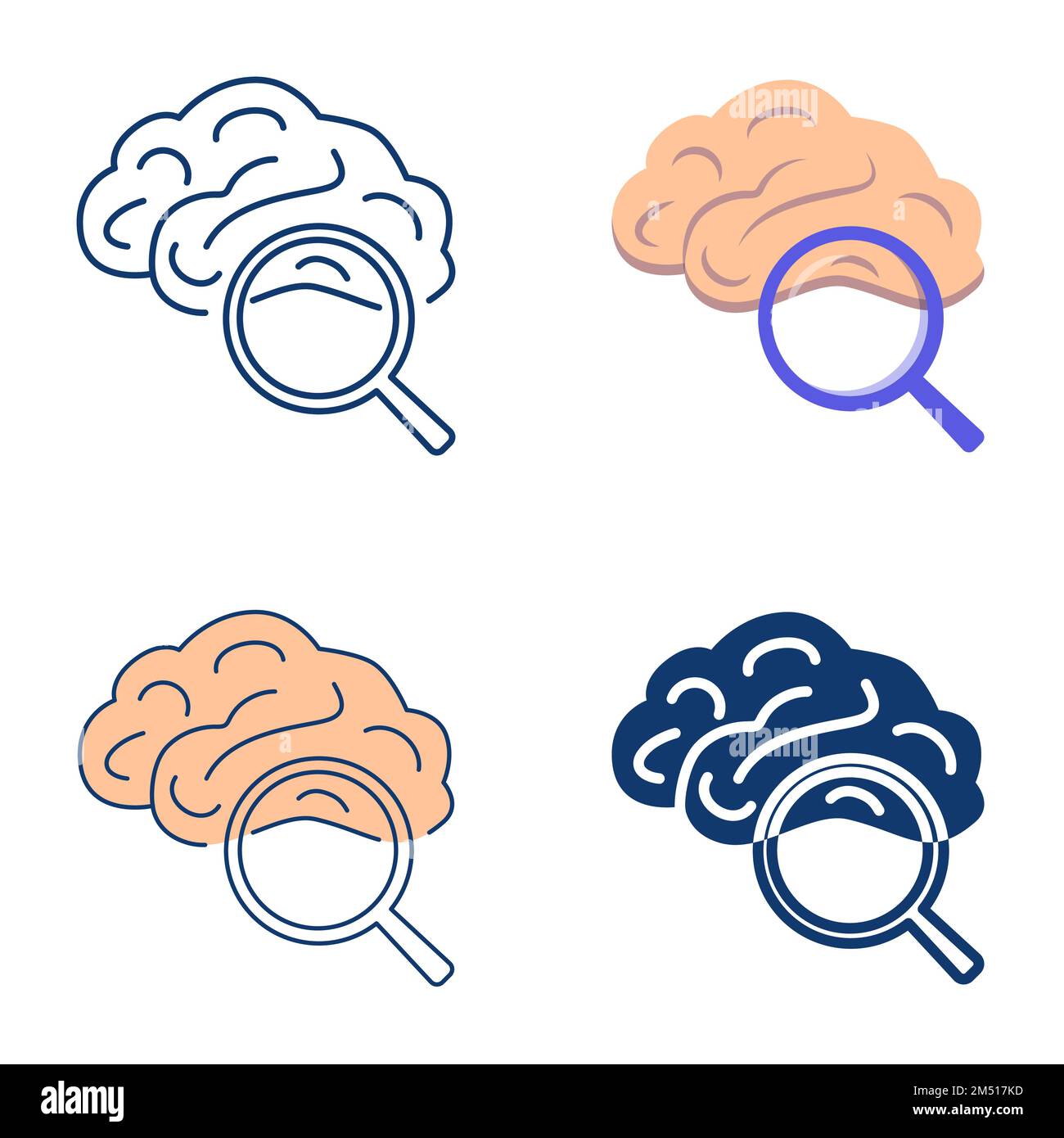 Human brain study icon set in flat and line style. Brain exploration ...