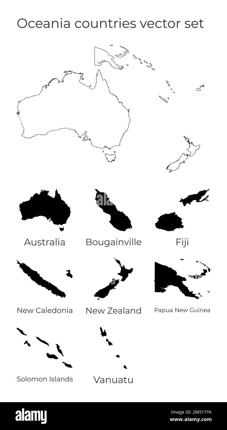 Oceania map with shapes of regions. Blank vector map of the continent ...