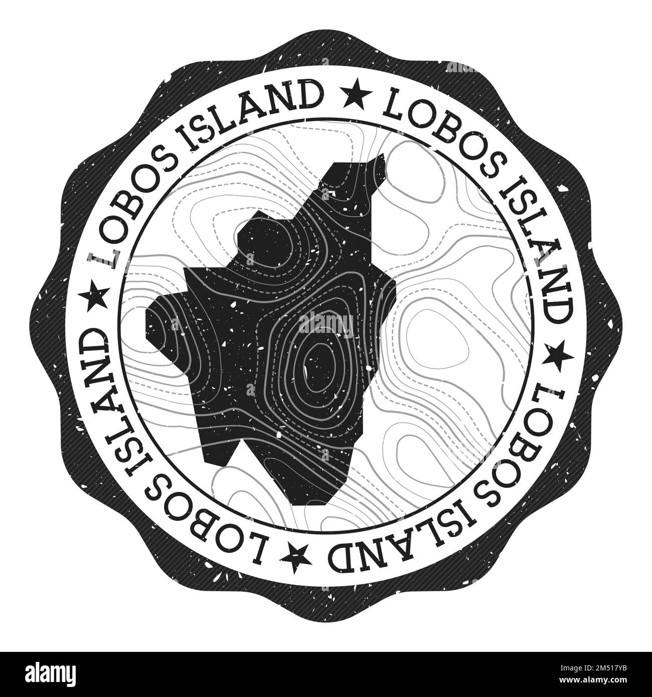 Lobos Island outdoor stamp. Round sticker with map with topographic ...