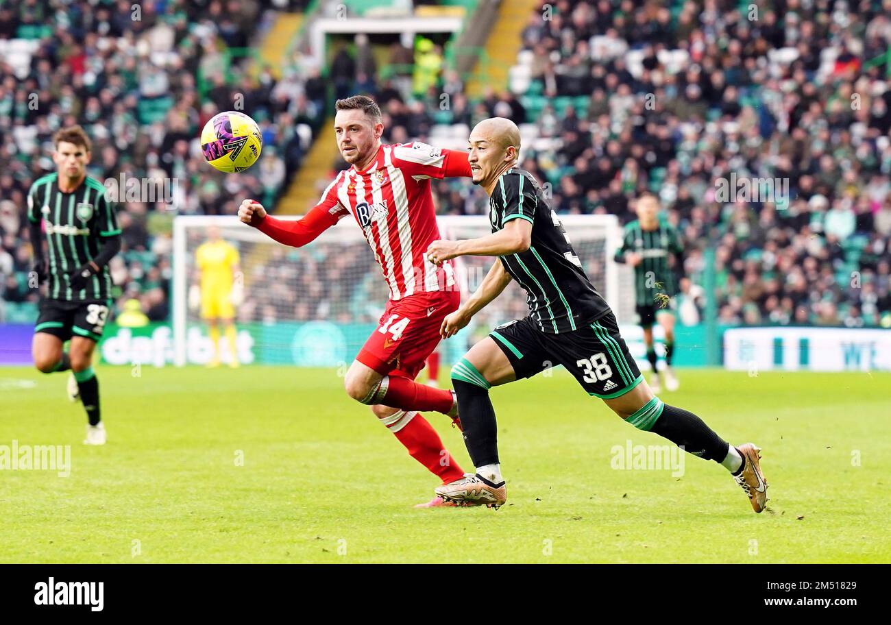 Celtic's Daizen Maeda (right) and St Johnstone's Drey Wright battle for ...