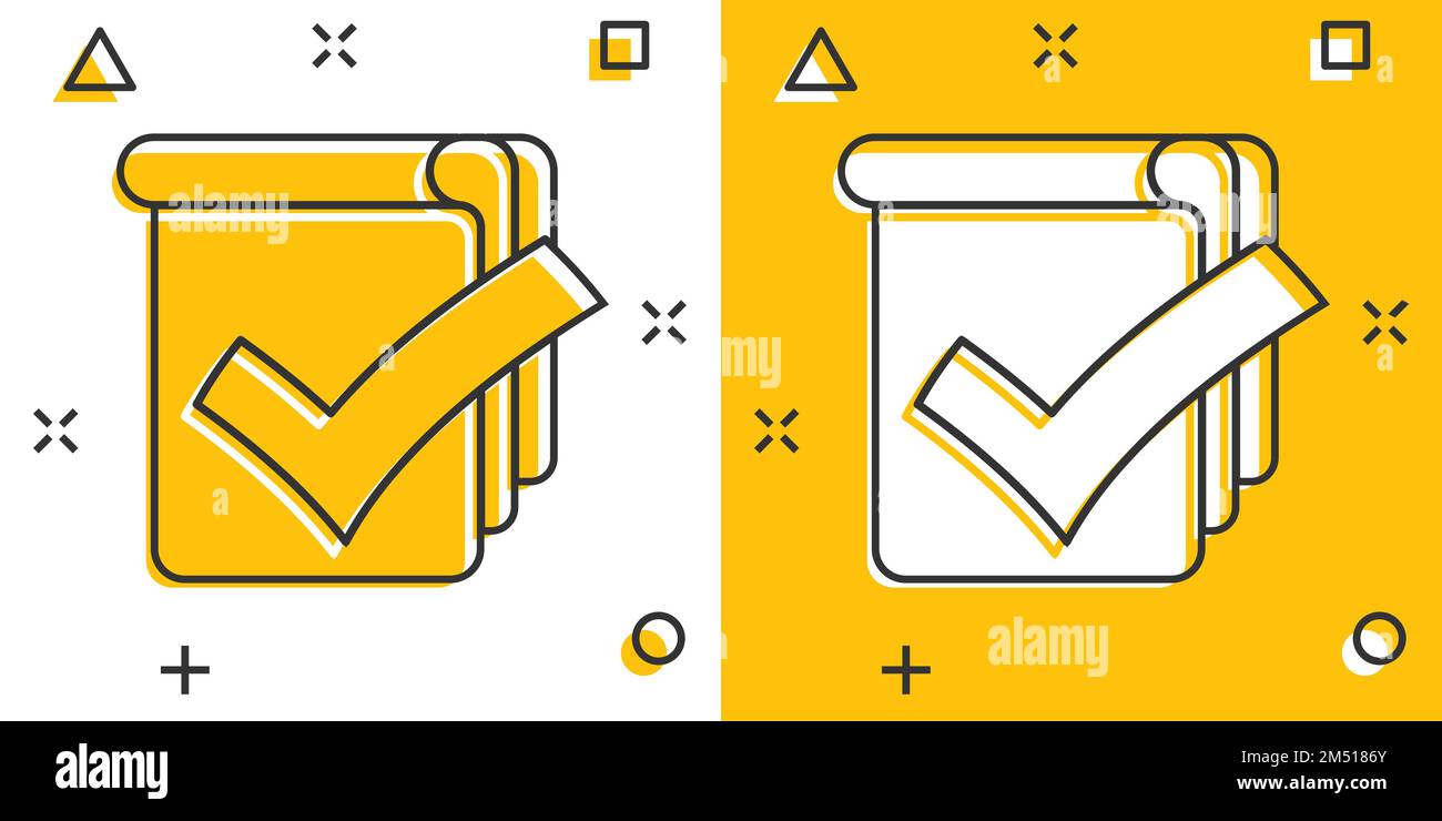 Document checklist icon in comic style. Report cartoon vector ...