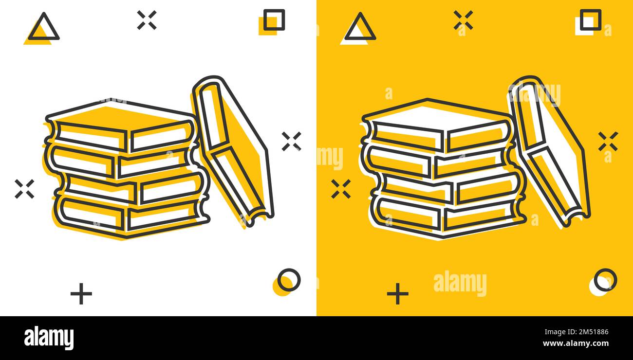 Book library icon in comic style. Encyclopedia cartoon vector ...