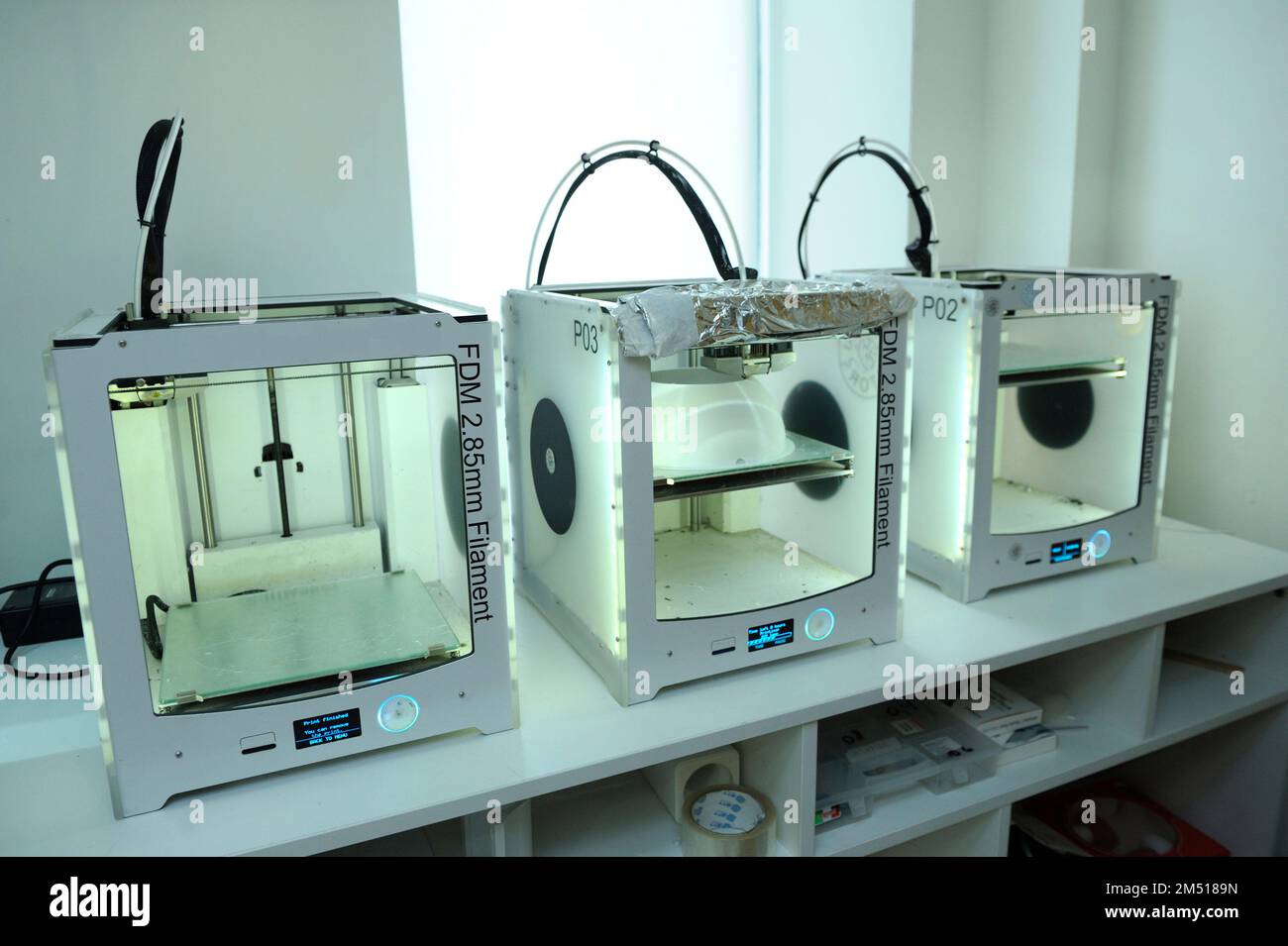 3D printers working at the laboratory room, 3D printing zone Stock ...