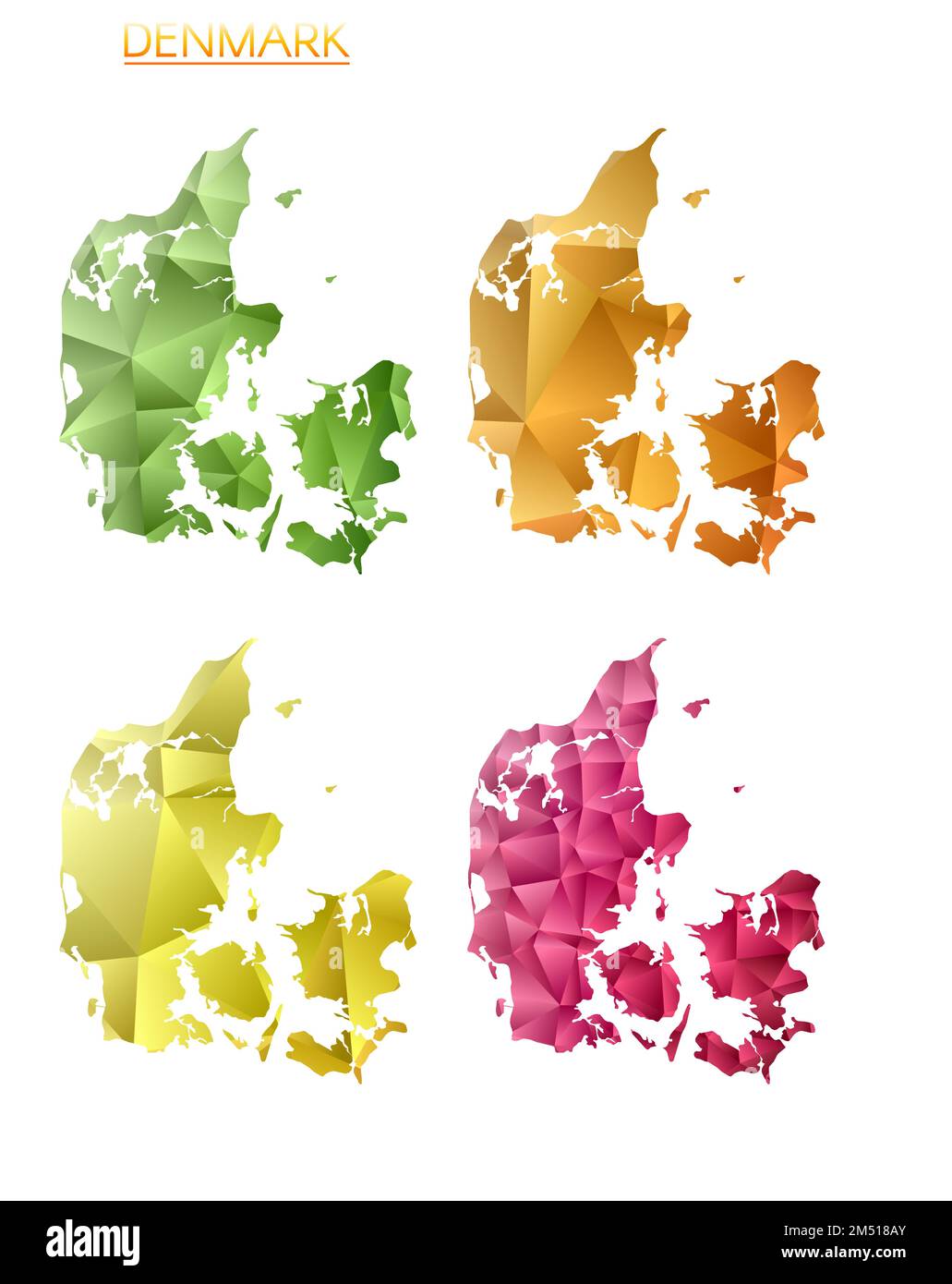 Set of vector polygonal maps of Denmark. Bright gradient map of country ...