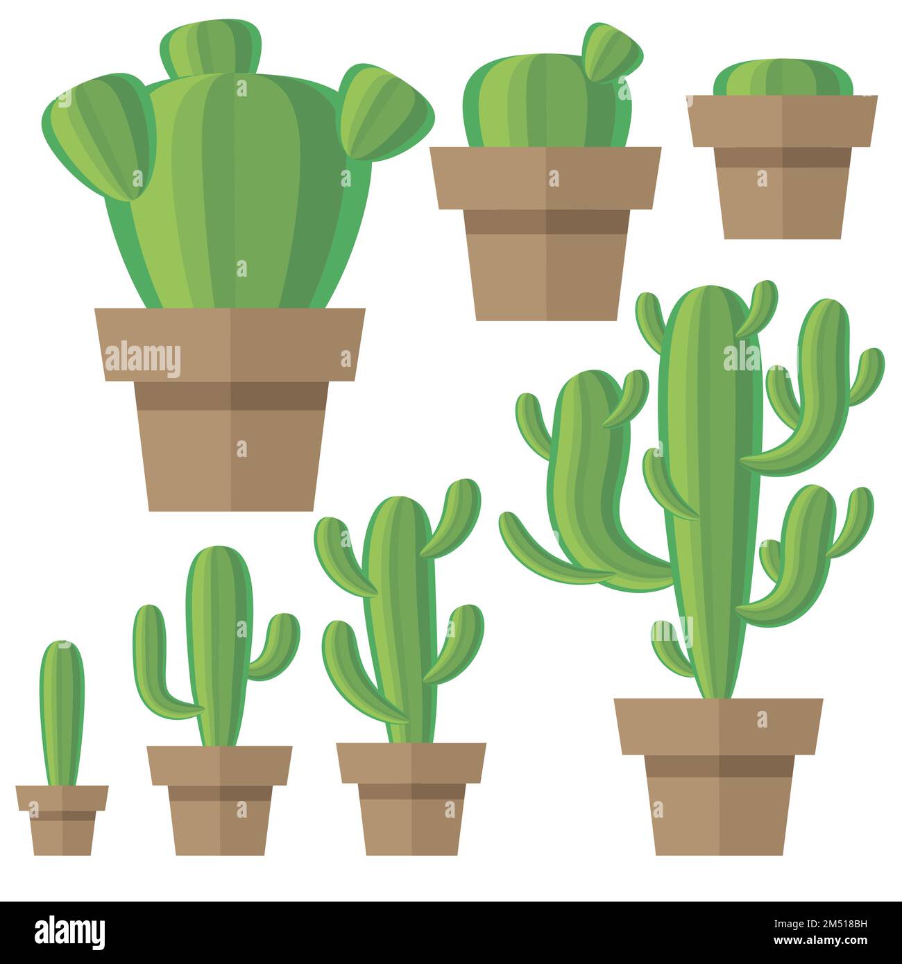 Vector set of green cactus and leaves. Collection of exotic plants ...