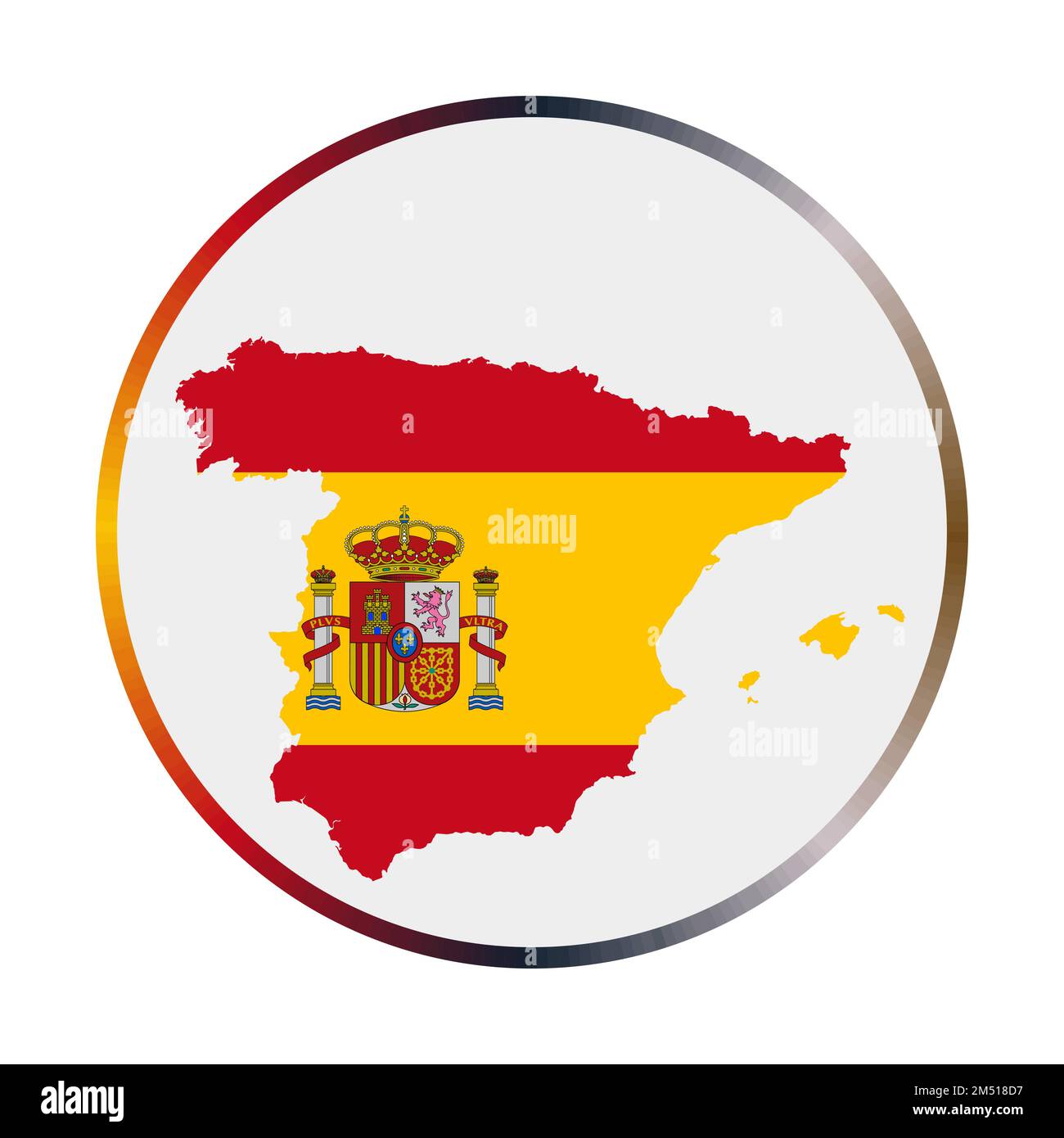 Spain icon. Shape of the country with Spain flag. Round sign with flag ...