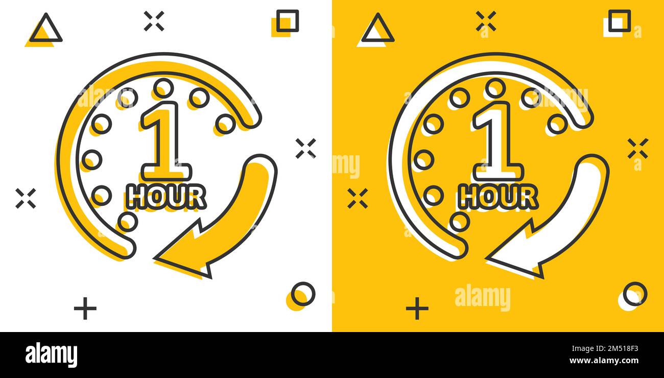 1 hour clock icon in comic style. Timer countdown cartoon vector ...