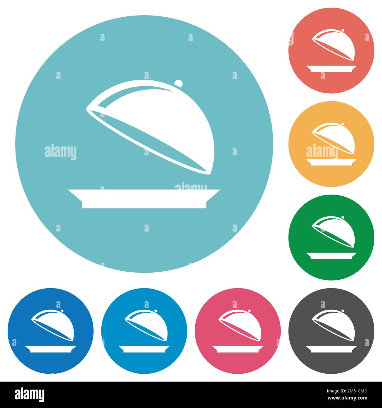 Open food tray with gloss flat white icons on round color backgrounds ...