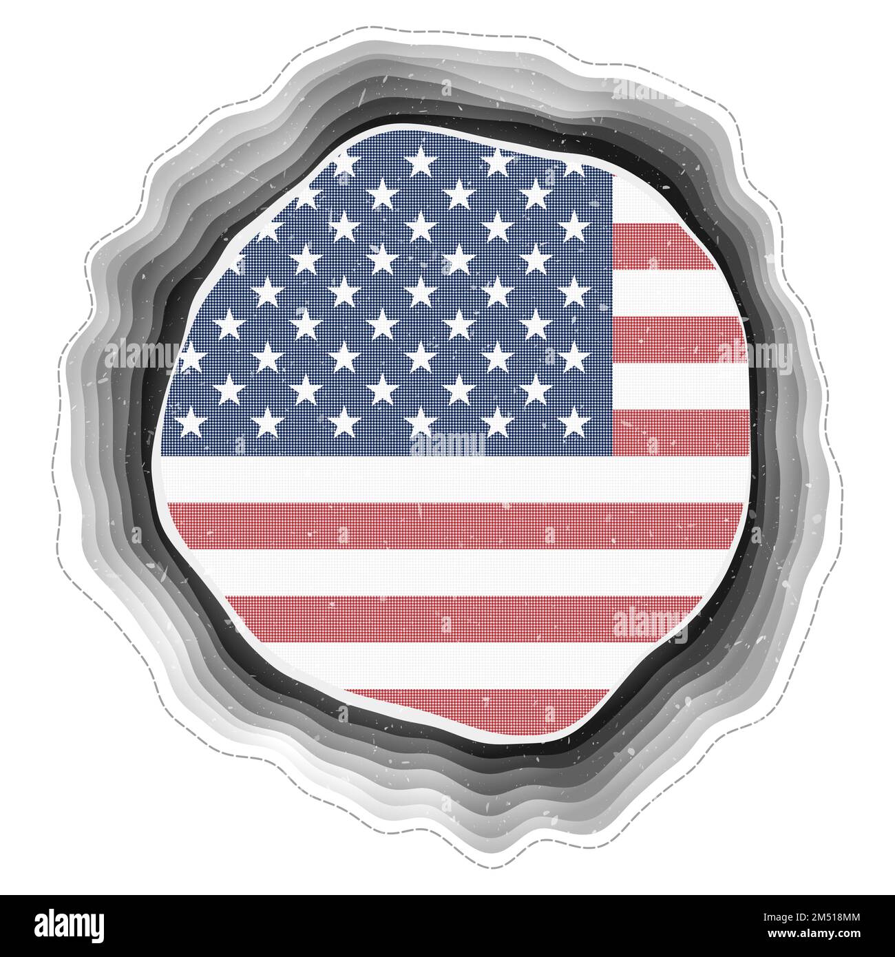 USA flag in frame. Badge of the country. Layered circular sign around USA flag. Beautiful vector ...