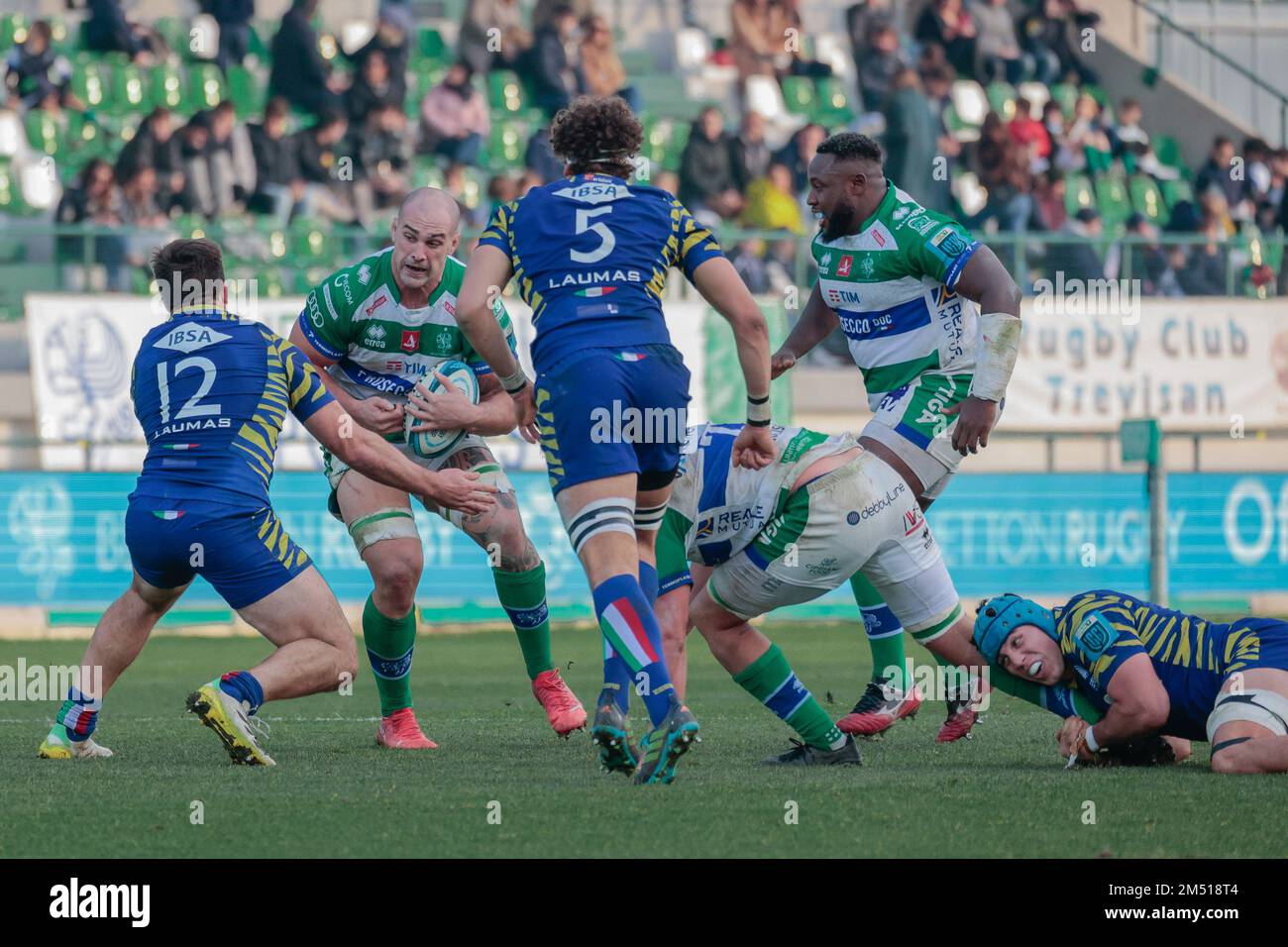 Treviso, Italy. 24th Dec, 2022. Marco Lazzaroni (Benetton Rugby) and ...