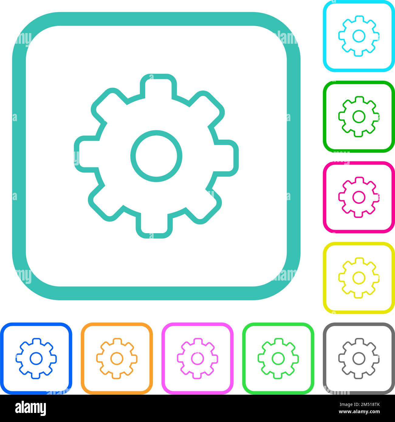 Settings outline vivid colored flat icons in curved borders on white ...