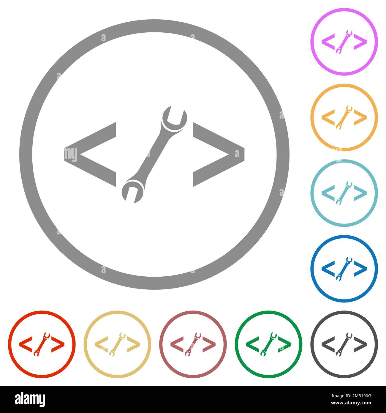 Web development with wrench flat color icons in round outlines on white ...