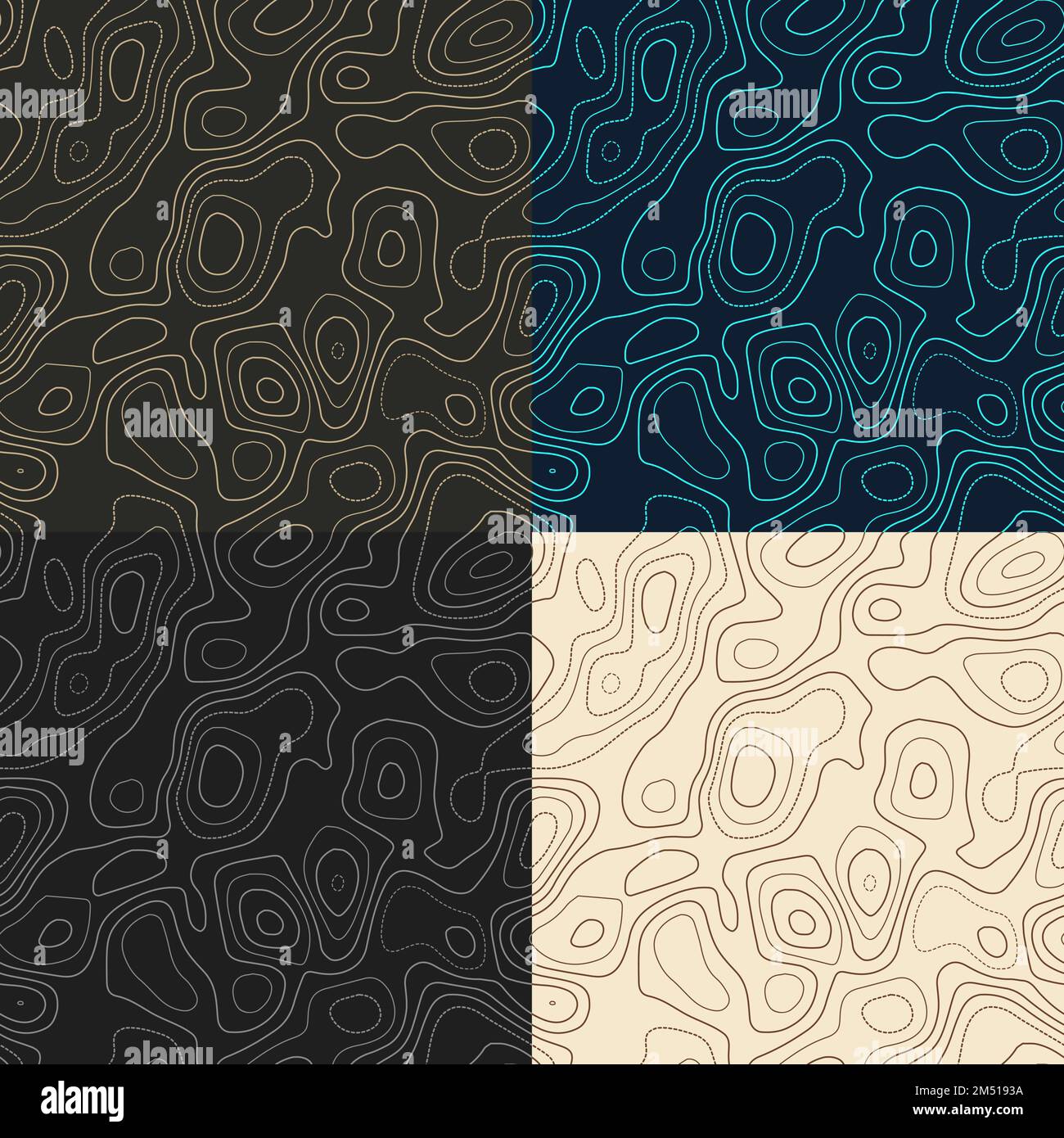 Topography patterns. Seamless elevation map tiles. Appealing isoline ...
