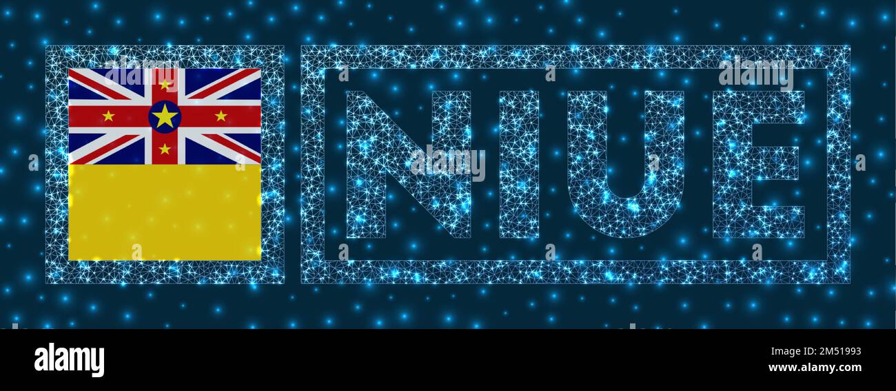 Niue badge. Flag of Niue in glowing network geometric style. Authentic ...