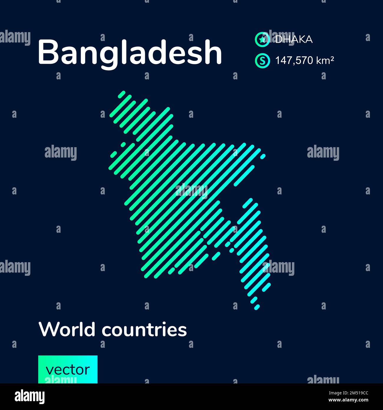 Vector creative digital neon flat line art abstract simple map of ...