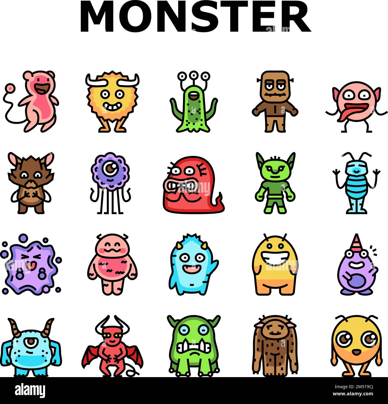 monster funny cute alien icons set vector Stock Vector Image & Art - Alamy