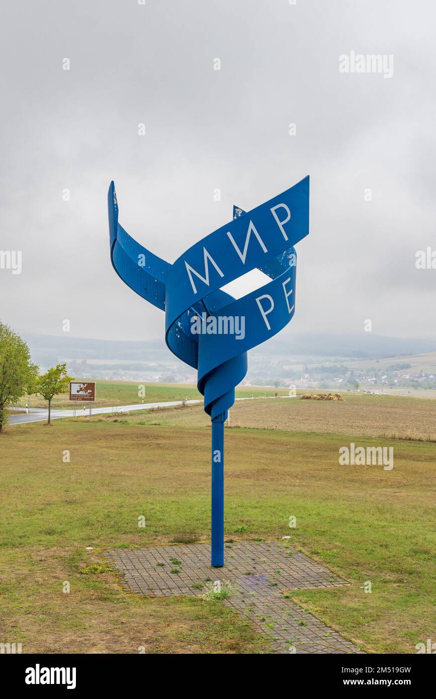 Geisa, Germany - September 14, 2022: Sculpture memorial with text peace ...