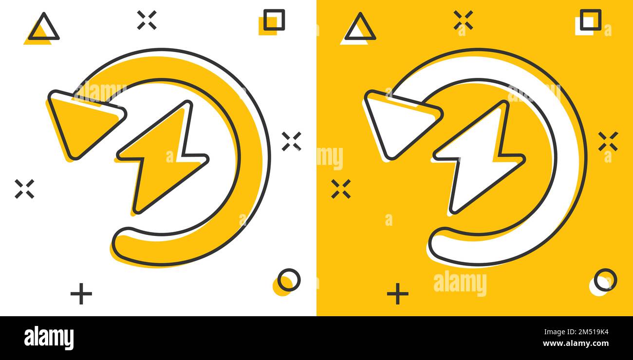 Energy recharge icon in comic style. Voltage and arrow cartoon vector ...