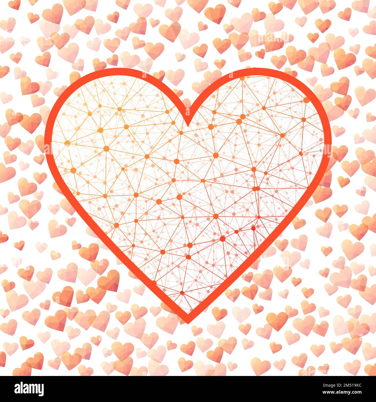Cyber Heart. Geometric heart mesh in yellow, orange, and red color ...