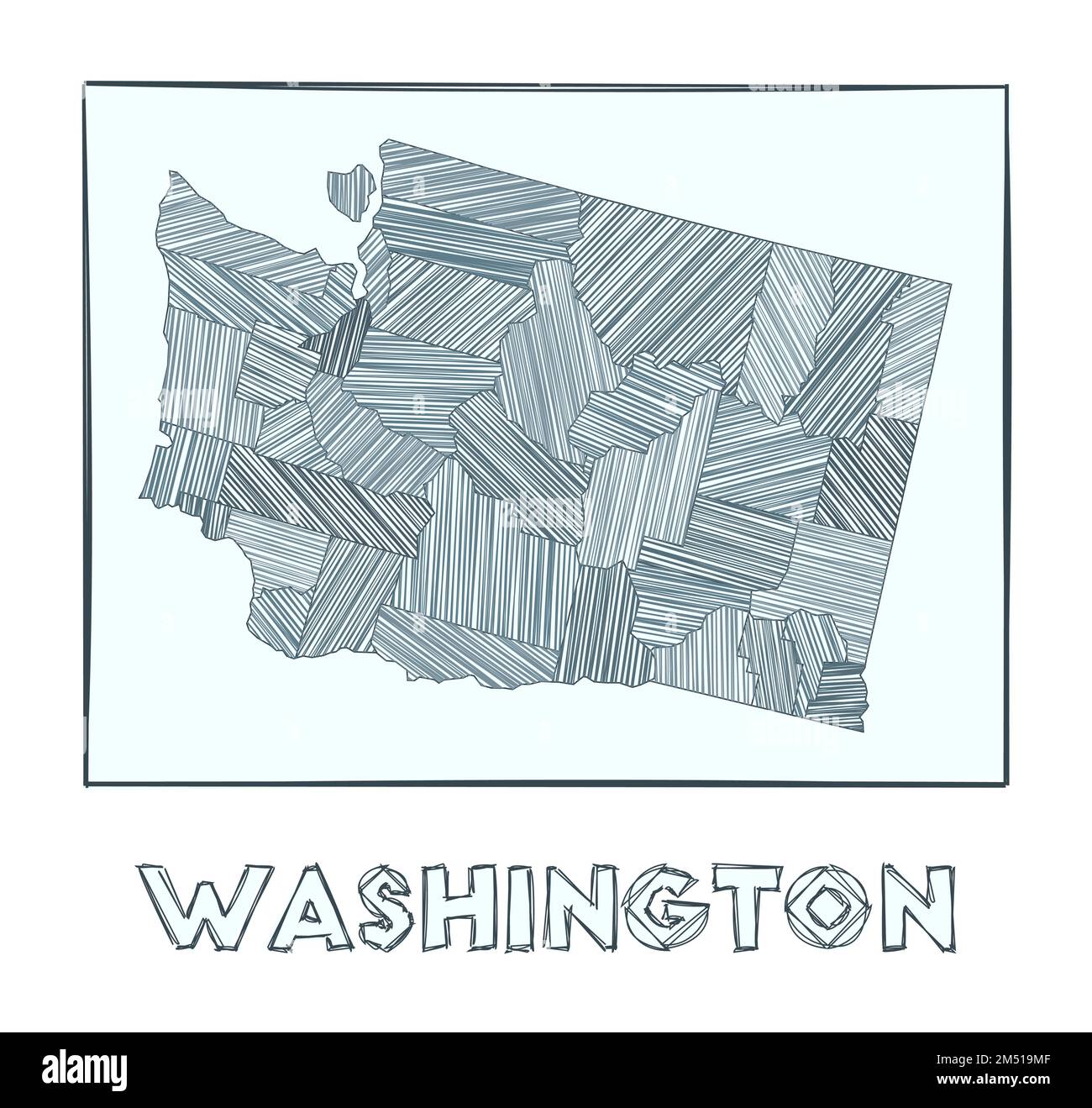 Sketch map of Washington. Grayscale hand-drawn map of the US state ...