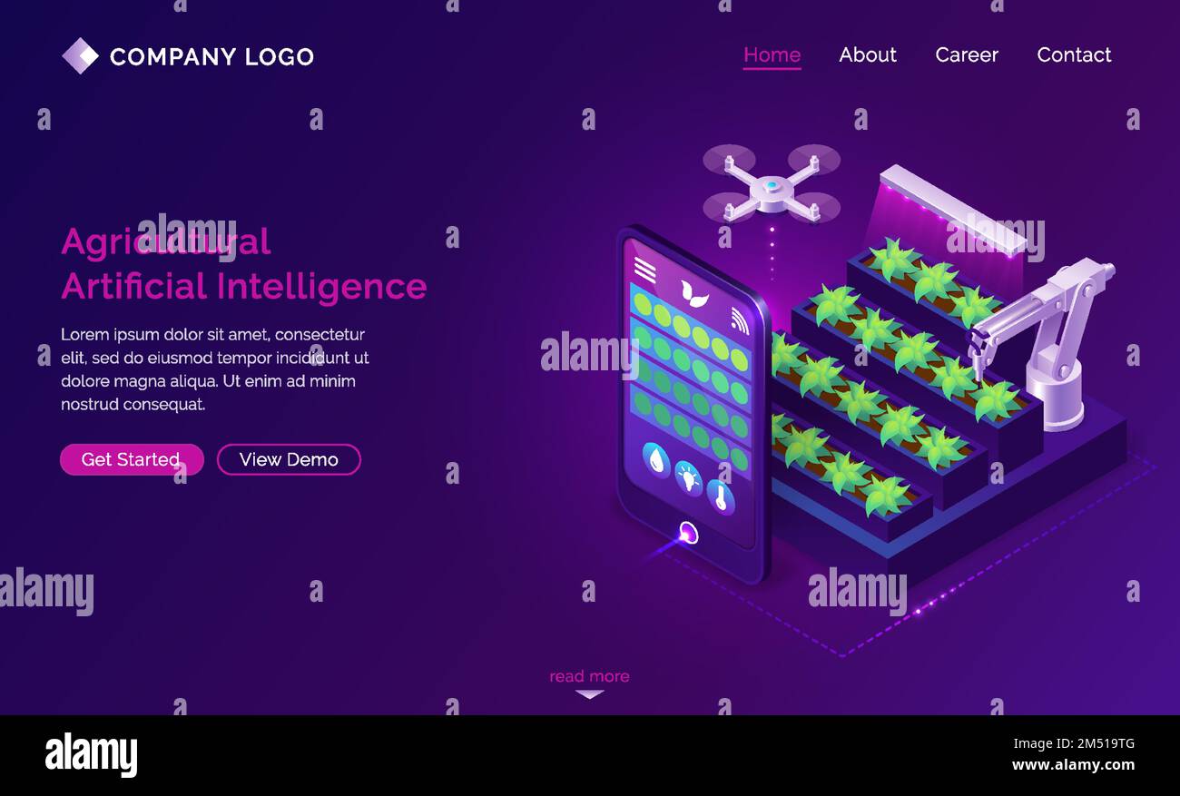 Agricultural artificial intelligence isometric landing page. Smart farming, ai technologies in ...
