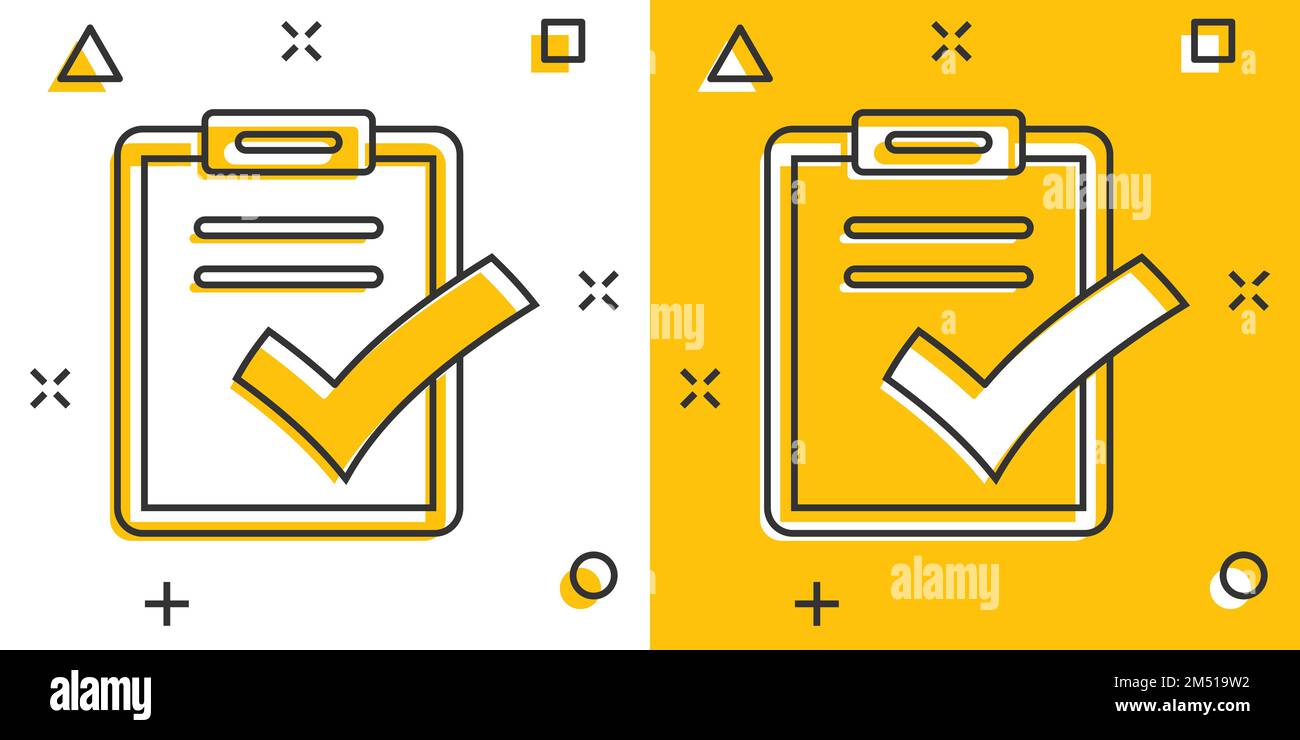 Document checklist icon in comic style. Report cartoon vector ...