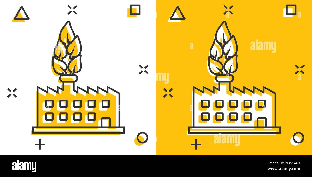 Factory ecology icon in comic style. Eco plant cartoon vector ...