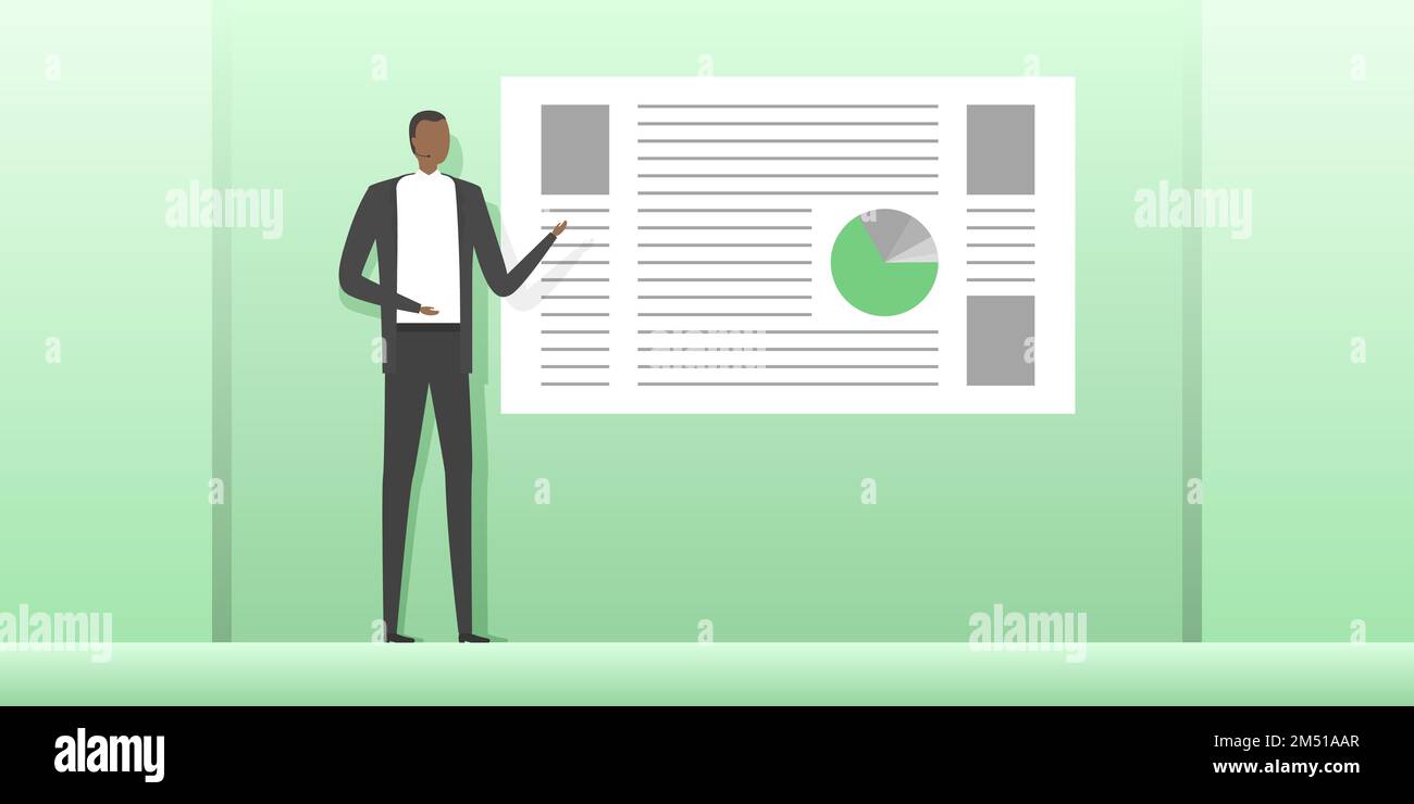 African man speak at business conference. Vector illustration Stock ...