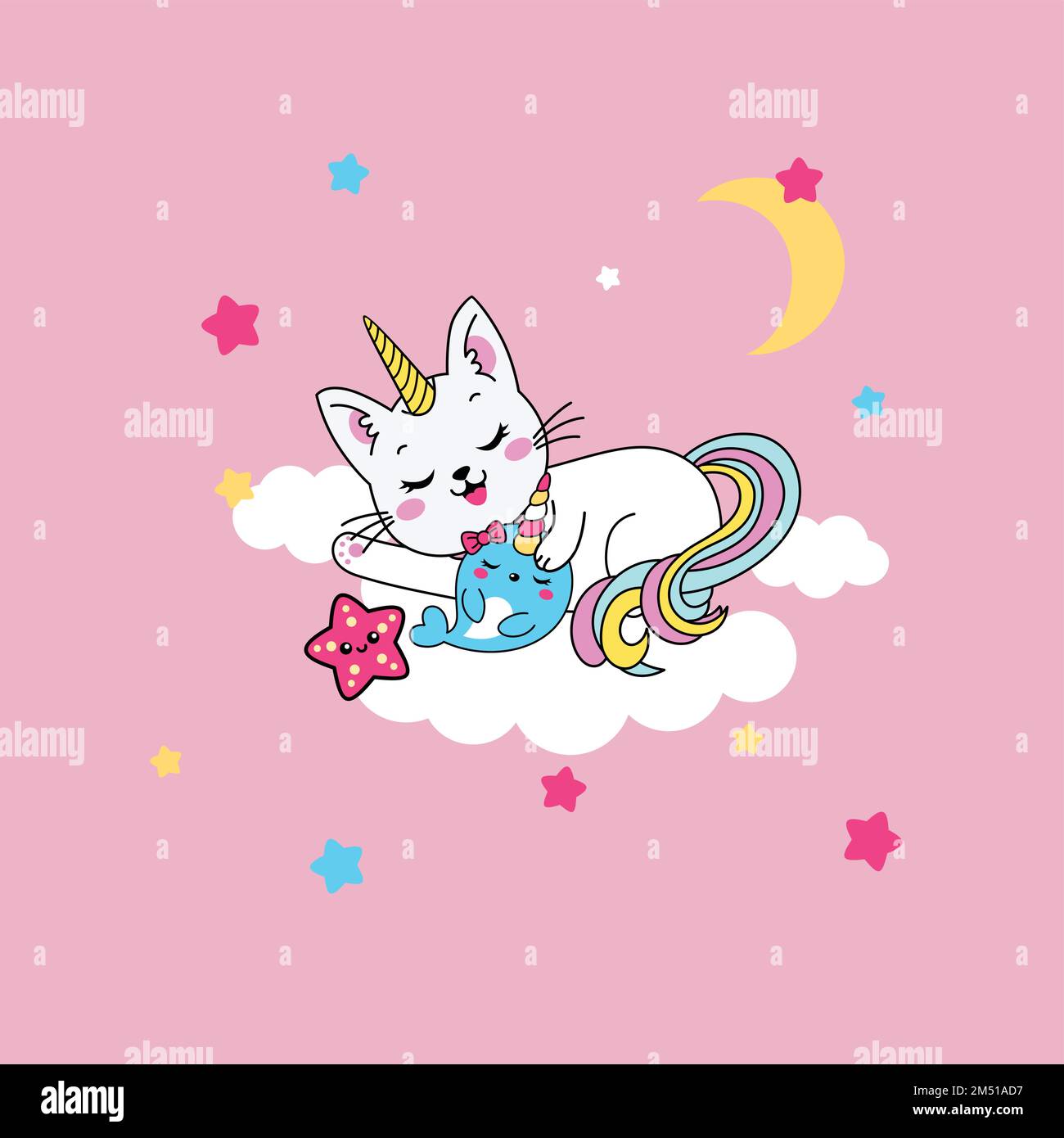 Cute pink cat rainbow Stock Vector Images - Alamy