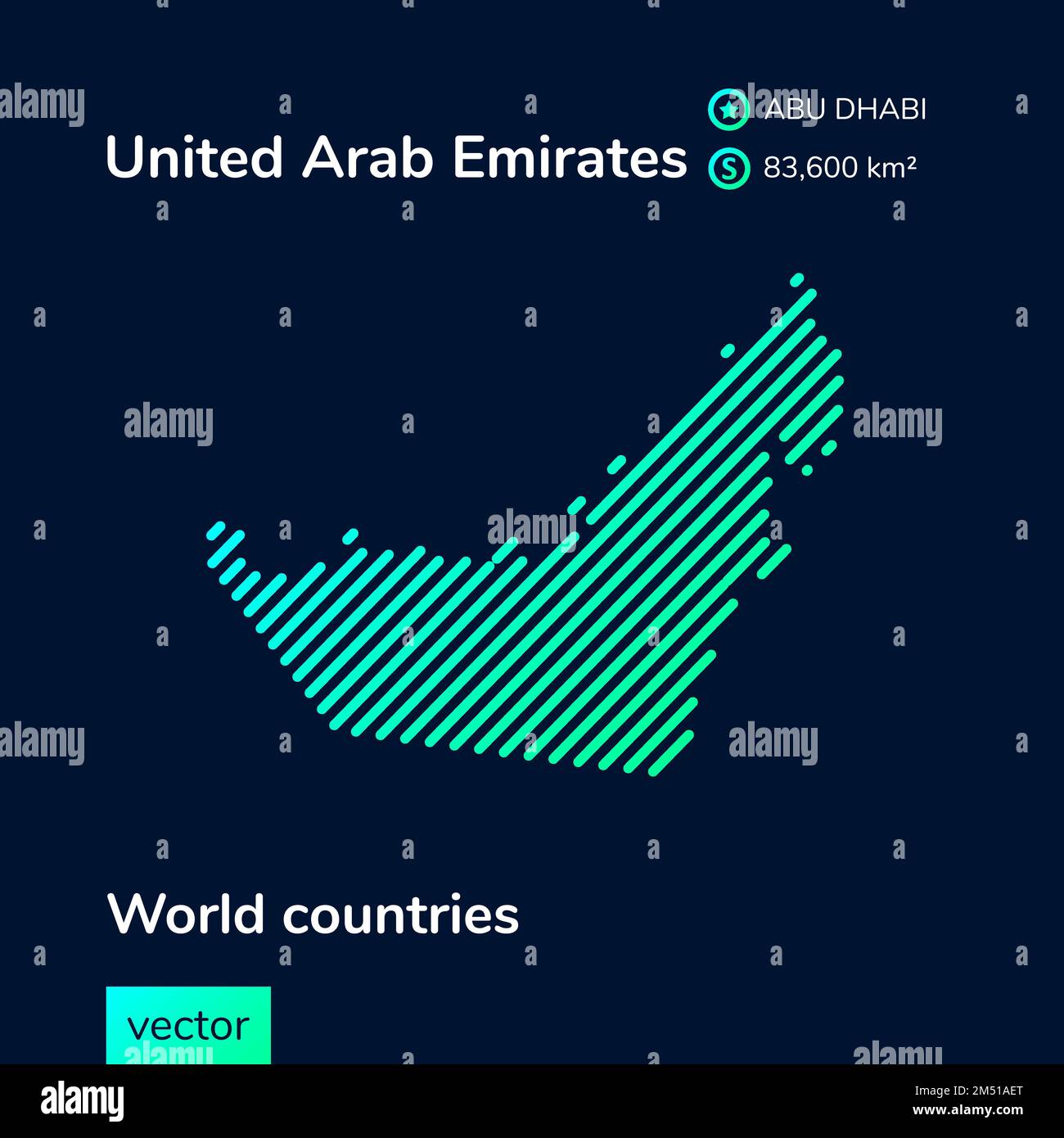 Vector creative digital neon flat line art abstract simple map of ...