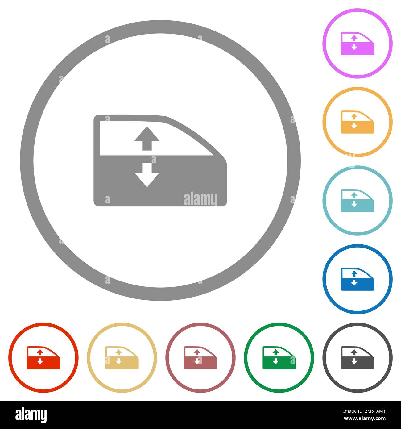 Car electric window winder flat color icons in round outlines on white ...